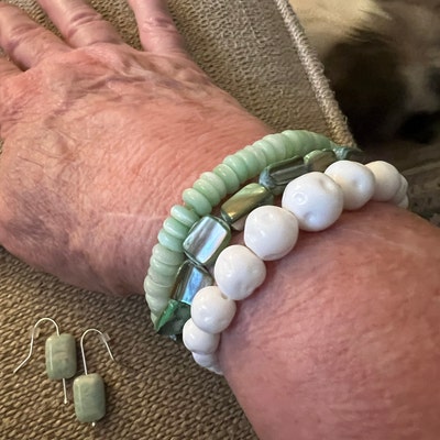 Beachy Neutral Bracelet Stack Sandy Taupe Sea Glass, Gold, White and ...