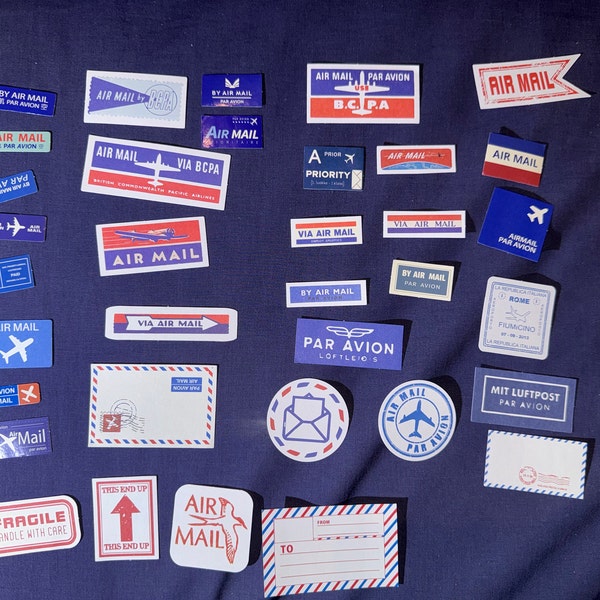 Air Mail Stickers - Set of 20 - Airmail Labels, Par Avion, Junk Journal ...