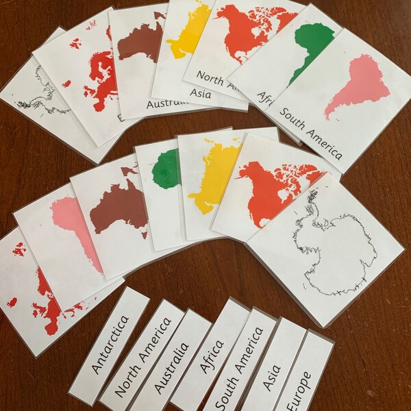 CONTINENTS of the WORLD • 8+8+8 Montessori Cards • LARGE Size World Map ...