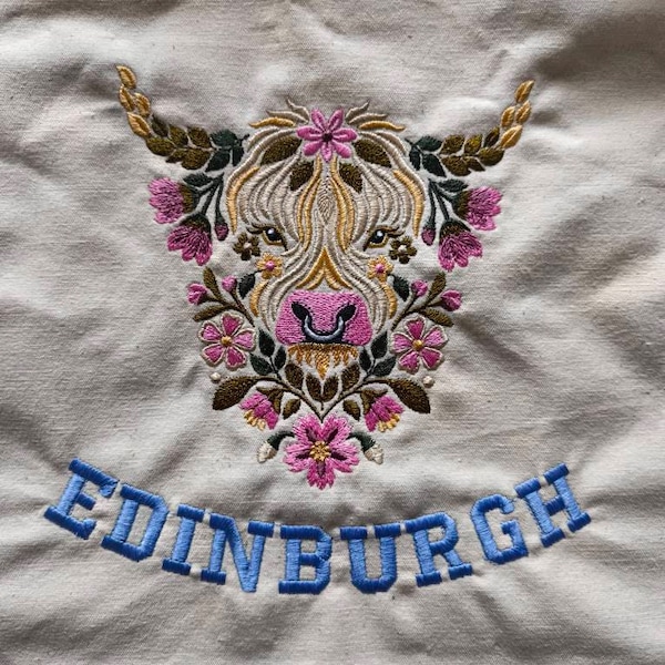 Highland Cow Embroidery Design – Floral Farm Animal Pattern for Machine ...
