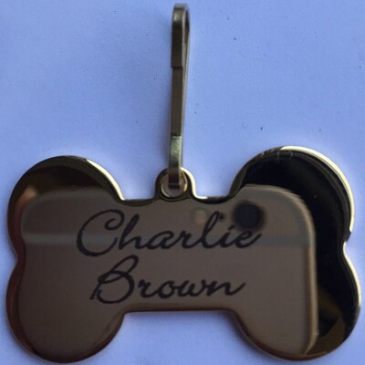 Personalized Gold Dog Bone Pet Tag, Dog Name Tag, Engraved Dog Tag ...