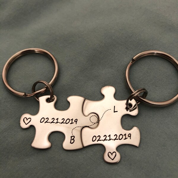 Engraved Personalized Couples Puzzle Piece Keychains - Valentines Gift ...