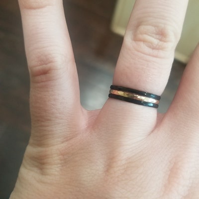 Super Thin Black Silver Stackable Rings, Black Ring, Stack Rings, Black ...
