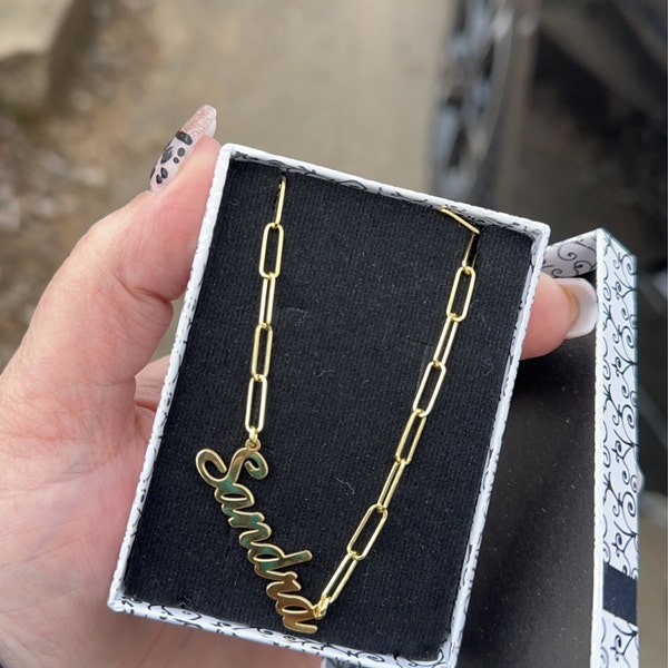 Name Necklace With Paper Clip Chain,silver Name Necklace,gold Name ...