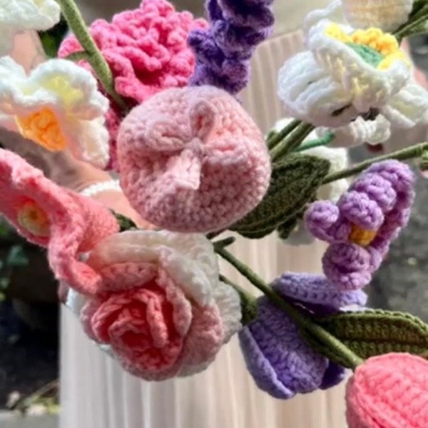 Hand-knitted Bouquet, Crocheted Bouquet, Crocheted Rose Lily Tulip ...