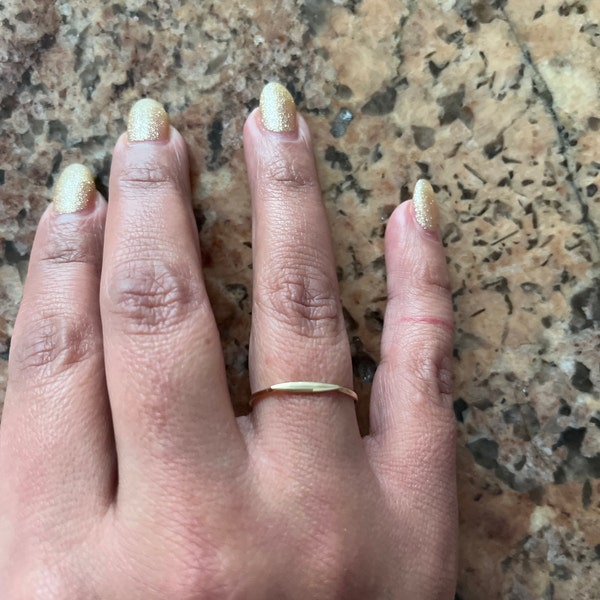14K Solid Gold Rectangle Bar Ring, Plain Stacking Ring, Thin Gold, Stackable Knuckle Dainty Ring ...