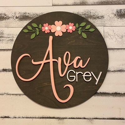 Custom Flower Name Sign 1836 Round Sign Child or Baby Name Nursery Sign ...