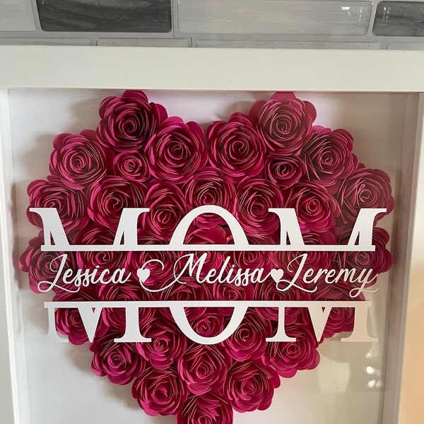 Mom Heart Shaped Monogram Flower Shadow Box | Personalized Flower Gift ...