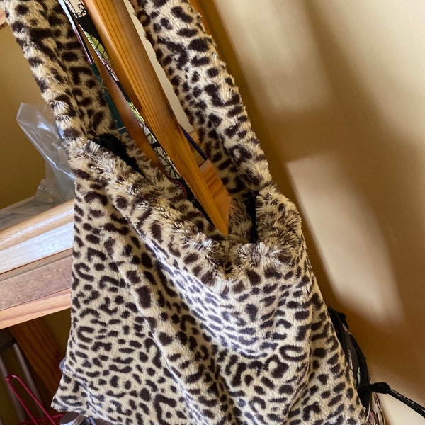 Medium Fluffy Cheetah Print Bag - Brown Animal Print Fuzzy Purse - Y2k ...