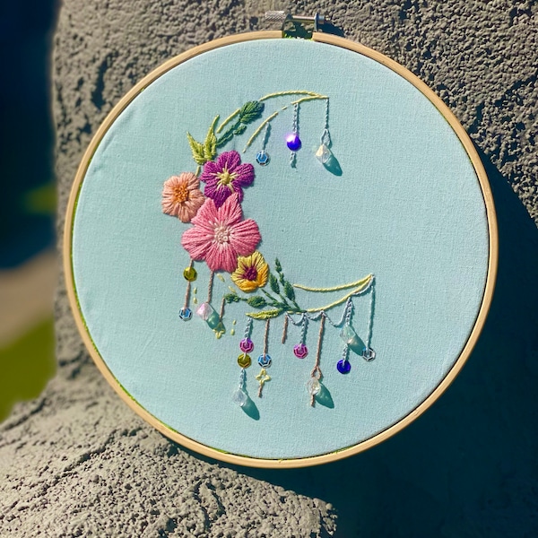 Set of 6 Digital PDF Patterns, Crescent Moon With Flower Hand ...