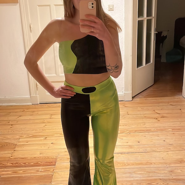 Neon Leopard Print Frill Triangle Bra Top / Black and Matching Frill ...