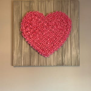 Wooden Hanging Rustic Shabby Chic Foam Rose Heart Plaque Grey White ...