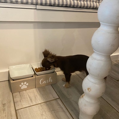 Modern Square Dog Bowl Set Elevated Pet Feeder Porcelain Pet Bowls ...