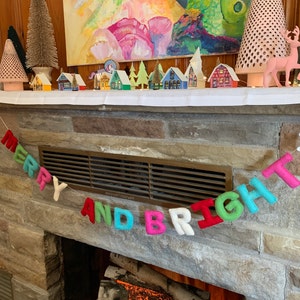Merry and Bright Garland/ Christmas Garland/ Felt Ball Garland/ Holiday ...