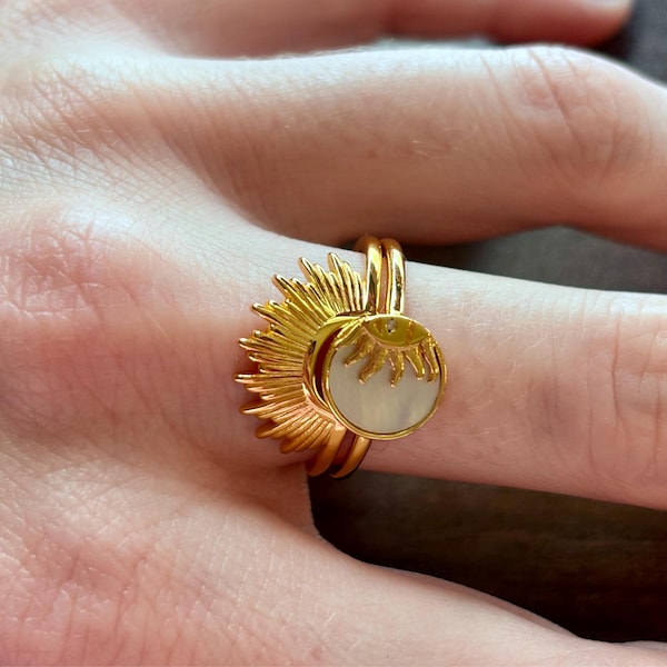 Sun Ring - Dainty Sun Ring - Stacking Ring - Mother of Pearl Ring ...