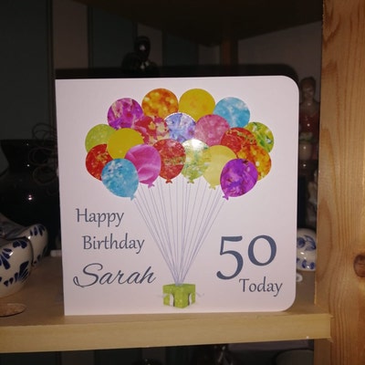 50th Birthday Card Personalised Age 50 Birthday Balloons Card Handmade ...