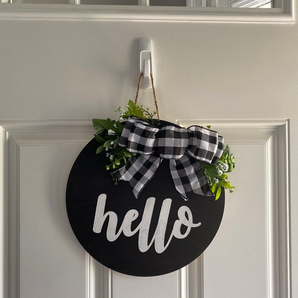 Round Wood Wreaths | Hello Sign | Welcome Sign | Personalized Sign ...
