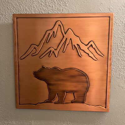 Bear and Mountains 100% Copper, Brass or Stainless Steel Tile, Handmade ...