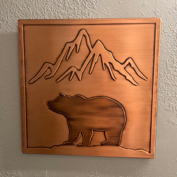 Bear and Mountains 100% Copper, Brass or Stainless Steel Tile, Handmade ...