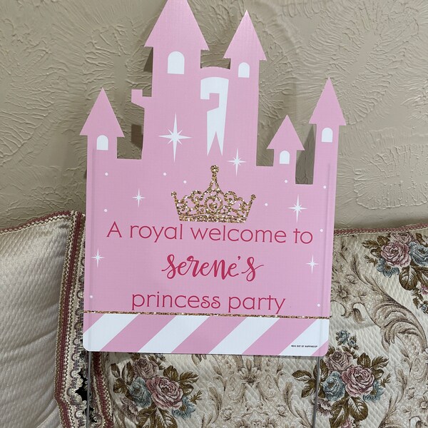 Little Princess Crown - Welcome Sign - Pink and Gold Party Outdoor Lawn ...