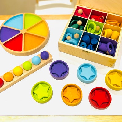 Wooden Rainbow Tray for Sorting by Shade - Etsy