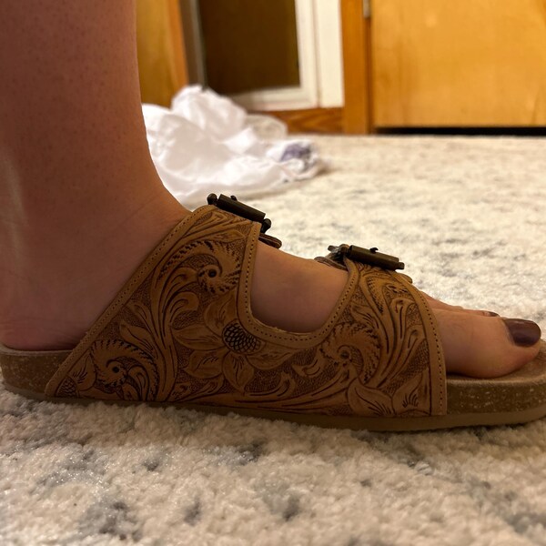 Tooled Leather and Cowhide Heels - Etsy