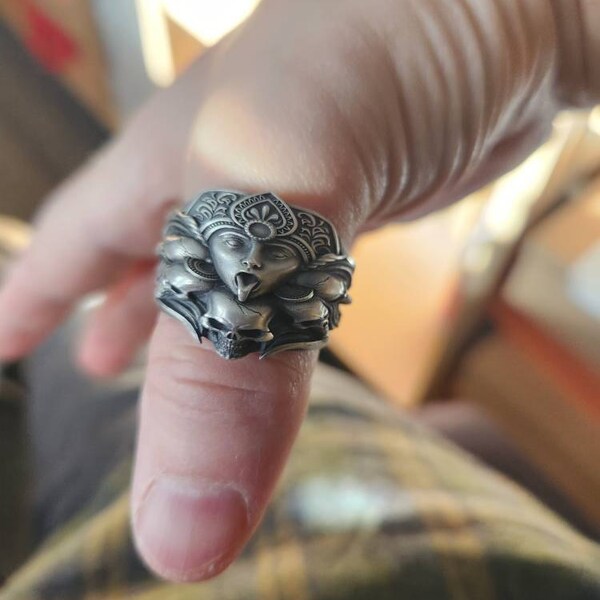 Goddess Kali 925 Sterling Silver Signet Ring for Men, Mythology Goddess Kali Gothic Ring Gift ...