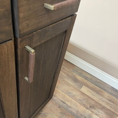 Hand-stitched Crazy Horse Leather Drawer Pulls, Antique Brass Pulls ...