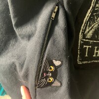 Peeking Cat Iron-on Patch, Black Cat Patch, Peeping Cat Iron-on Patch, Embroidered Applique, Cat ...