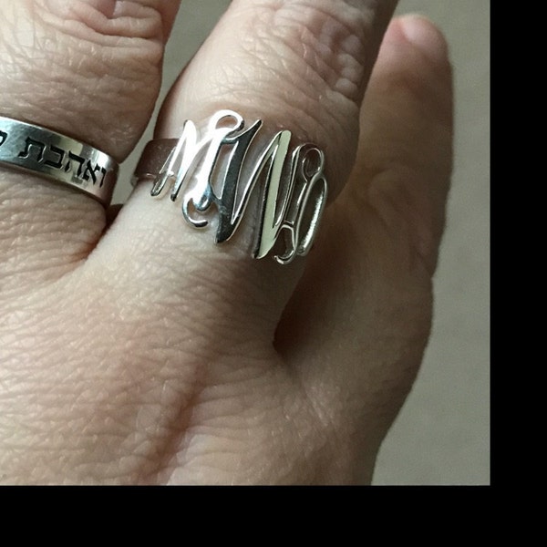 Initial Monogram Ring Personalized Monogram Ring Three Initial Ring ...