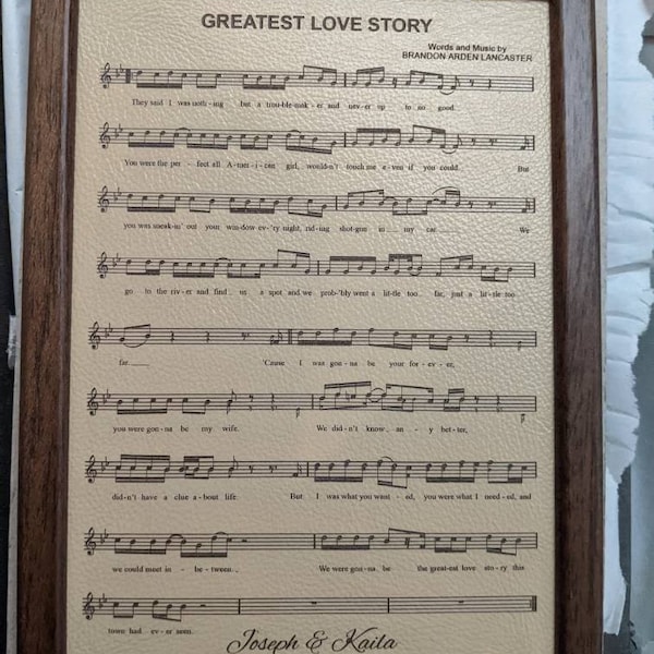 Leather Engraved Music Sheet, Personalized Framed Music Notes, 3rd ...
