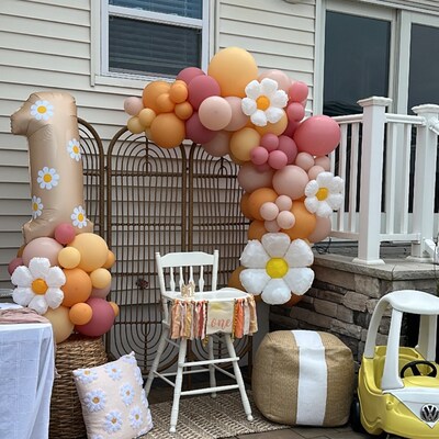 Boho Daisy Flower Balloon Garland Kit Dusty Rose and Retro Yellow ...