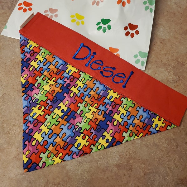 Personalized Autism Awareness Bandana, Puzzle Dog Collar Scarf, Pet ...