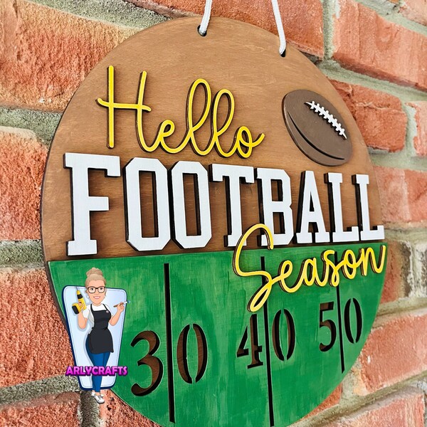 Hello Football Season Sign, Digital Download, Round Door Hanger Svg ...