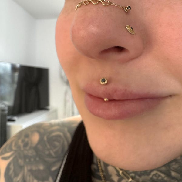 14K Solid Gold Sparkly Double Sequin Double Chain Attachment Triple ...