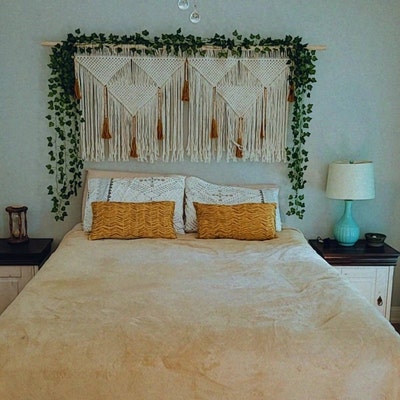 King Macrame Headboard With Mustard Tassels Large Wall - Etsy