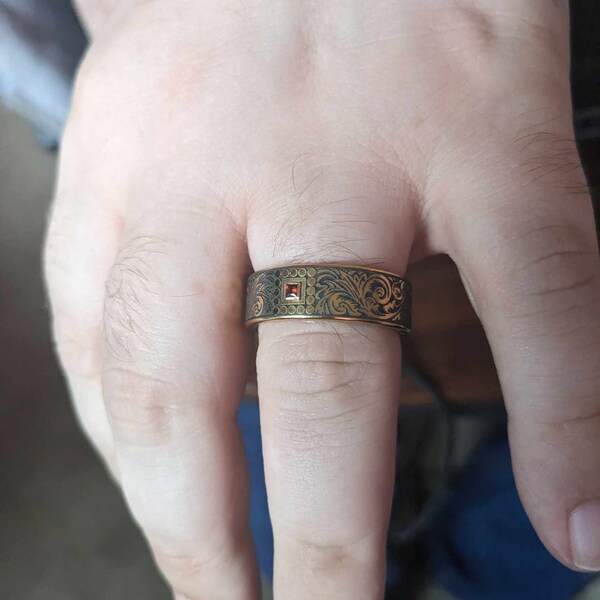 Engraved Tungsten Ring, Native American Ring, Southwestern Ring, Men's ...