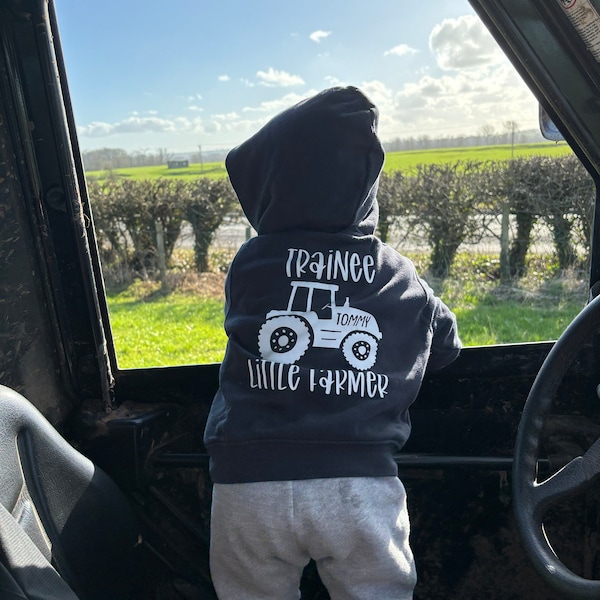 Personalised Kids Tractor 'trainee Little Farmer' Hoodie Jumper - Etsy UK