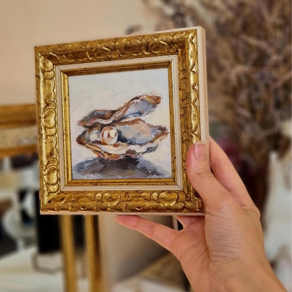 Seashell Pearl Painting Sea Shell With Pearl Artwork Original Oil ...