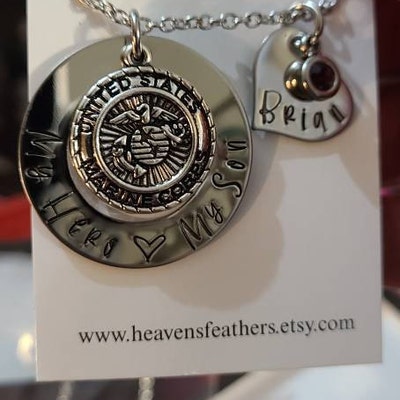 Marine Mom Custom Necklace, Hand Stamped Marine Corp Key Chain, US ...