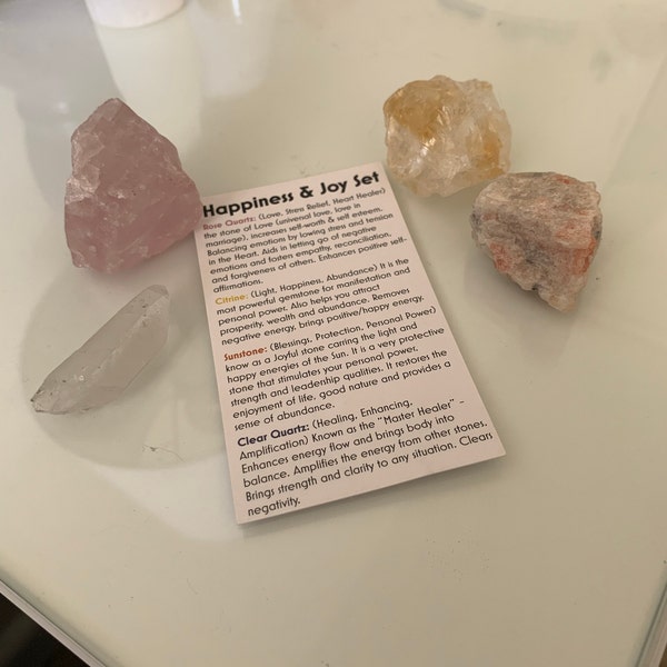 Raw Happiness & Joy Stone Set - Positive Energy Crystal Set - Rose ...