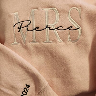 Custom Mrs. Embroidered Sweatshirt, Date on Sleeve, Hubby Wifey, Gift ...