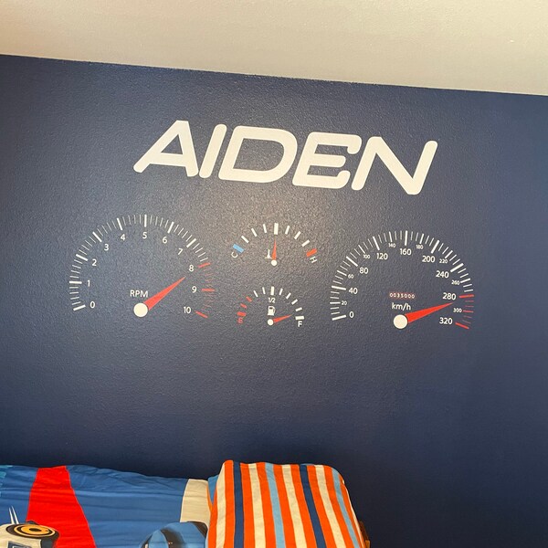 Boy Custom Name Wall Decal, Speedometer Wall Decal, Racing Car ...