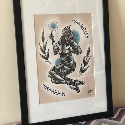 Garrus Vakarian Mass Effect Pinup Traditional Tattoo Flash Art Print - Etsy