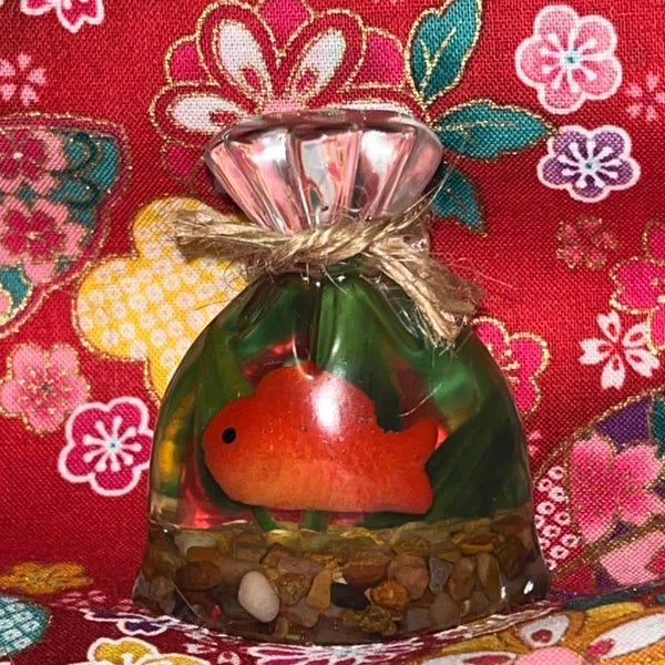 Tiny Handmade Resin Bagged Goldfish Figurine | Kawaii Paperweight ...