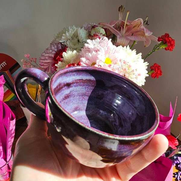 Ceramic Hug Mug in Coastal Blue Green, Handmade Pottery Coffee Cup ...