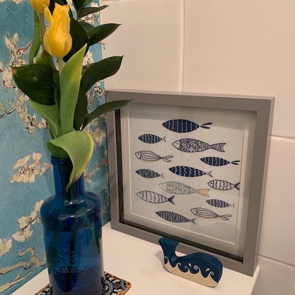 Blue Fish Embroidery Kit. Scandi Design. Embroidered Wall Art. - Etsy