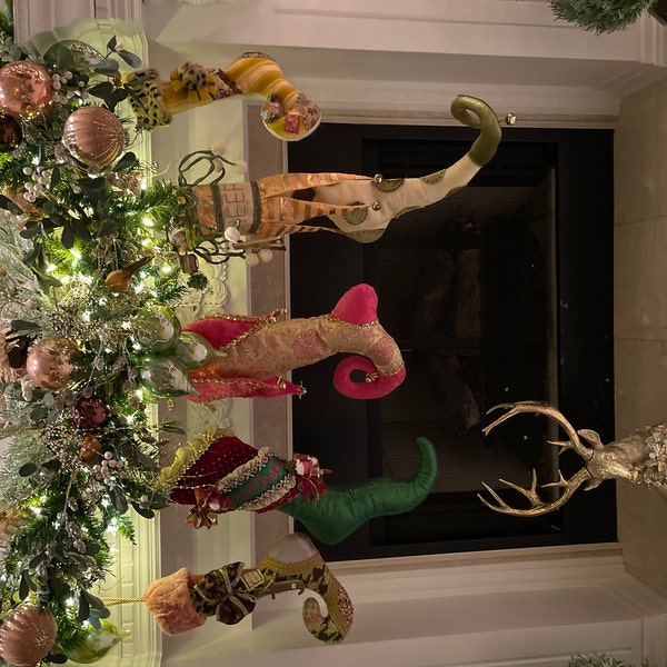 Navy Blue & Gold Brocade Elf Toe Stocking With Gold Trim - Etsy