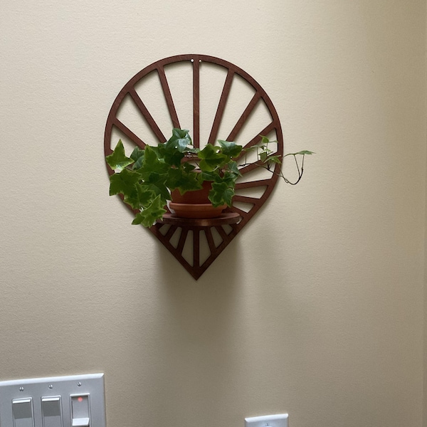 Floating Sun Teardrop Shaped Wood Wall Shelf - Accent Shelf Plant Shelf ...