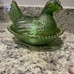 Rare MCM Vintage Imperial Glass Slag Swirl Marble Jade Green Satin ...